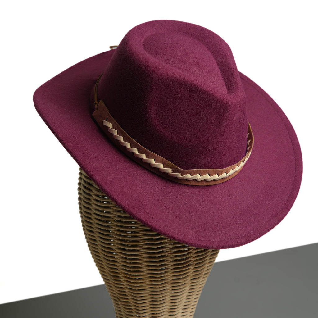 Buy Cowboy Hat with Braided PU Belt (Burgundy) Online in India | Chokore
