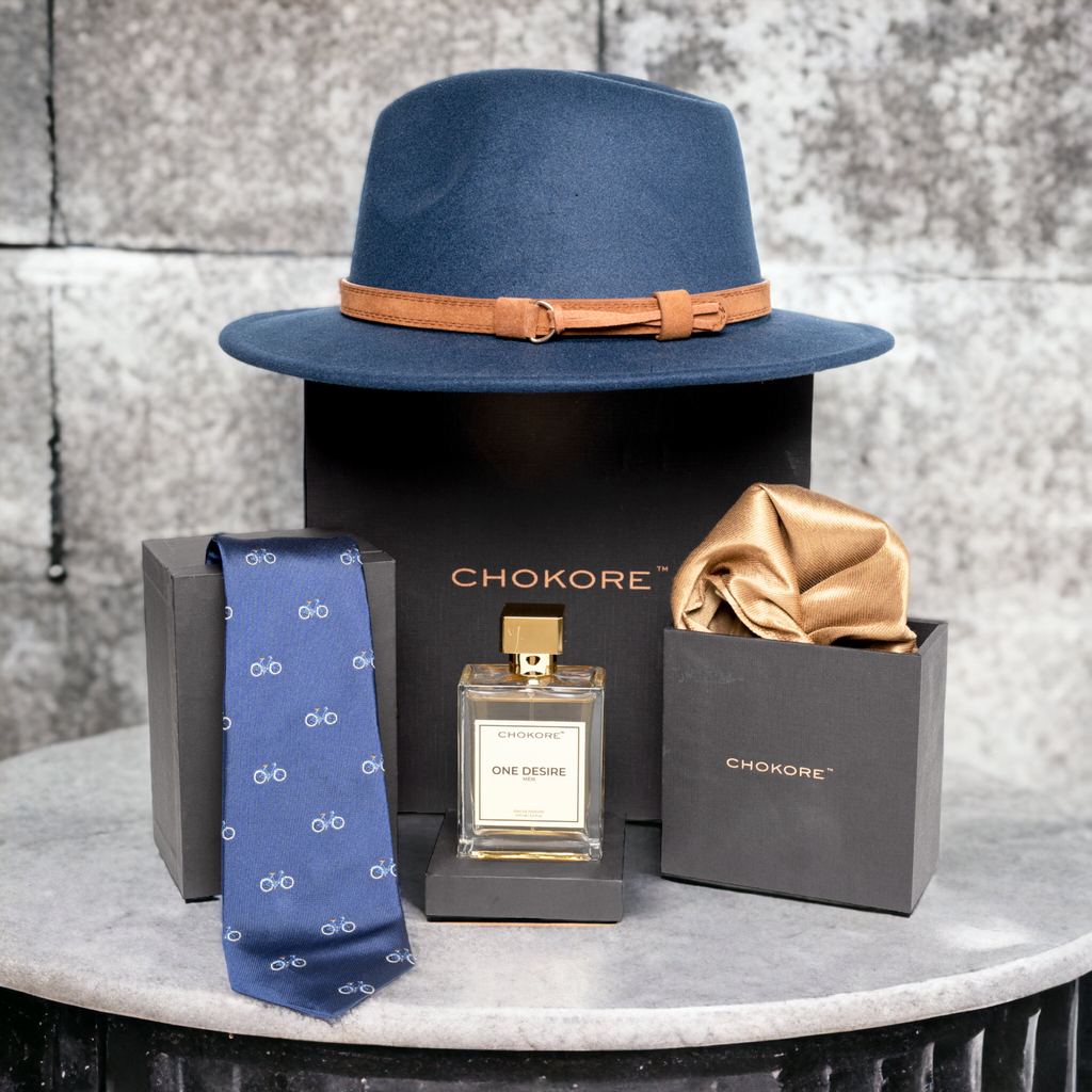 Chokore Special 4-in-1 Gift Set for Him (Pocket Square, Necktie, Hat