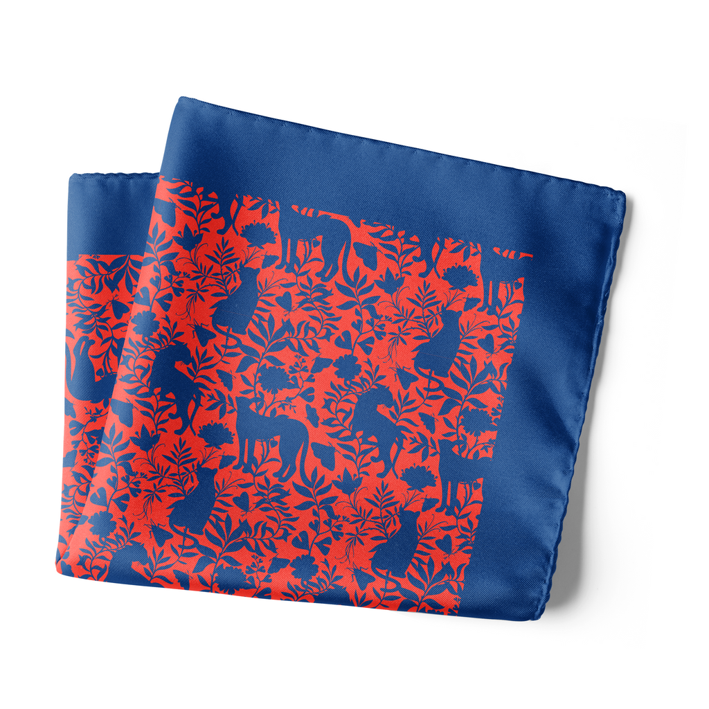 Buy Red & Blue Animal print Silk Pocket Square - Wildlife Range Online ...